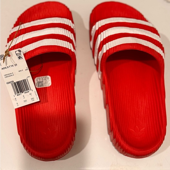 adidas | Shoes | New Adidas Ladies 8 Red Slide Sandals | Poshmark
